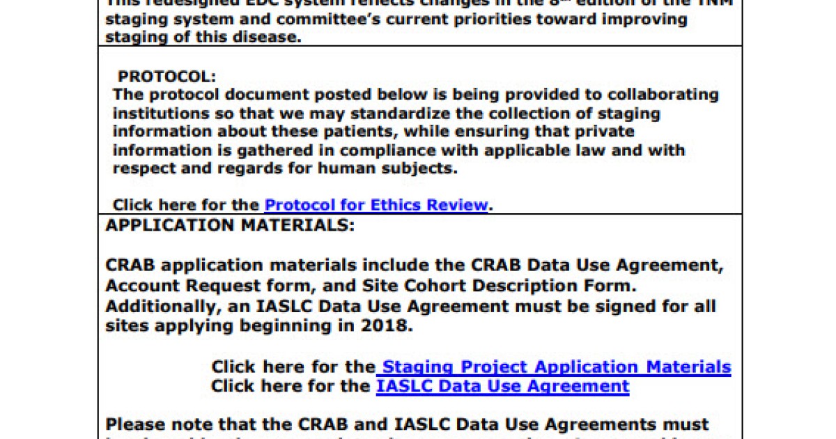 Staging Project In Malignant Pleural Mesothelioma (MPM) Protocol | IASLC