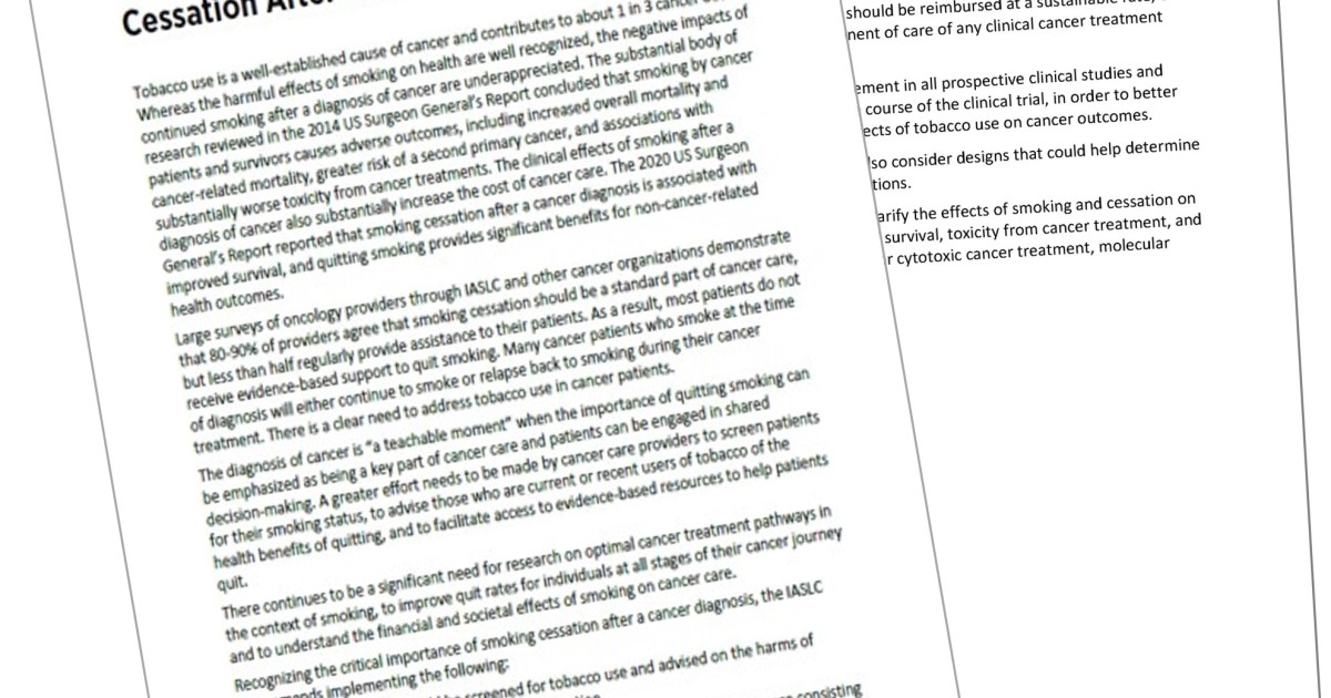 IASLC Position Statement on Tobacco Cessation After a Cancer Diagnosis ...